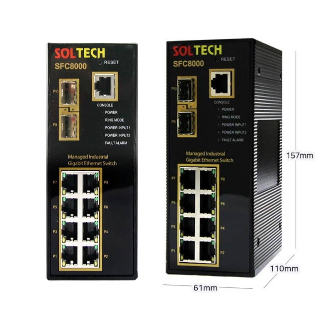 Soltech SFC8000 1G L2 Industrial Switch | 10-Port Gigabit Switch with ...