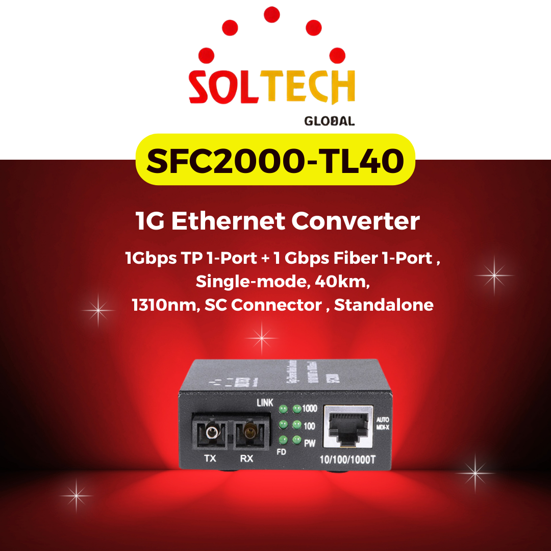 SOLTECH SFC2000-TL40 Ethernet Converter - 1Gbps TP & Fiber Ports, 40km, SC Connector | SOLTECH ...