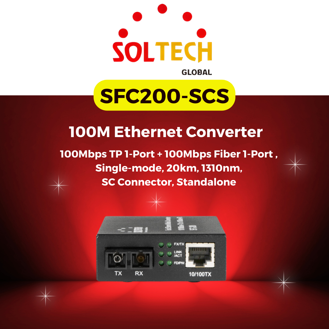 SOLTECH SFC200-SCS Media Converter - 100Mbps Single-Mode Fiber & TP Ports for Enhanced ...