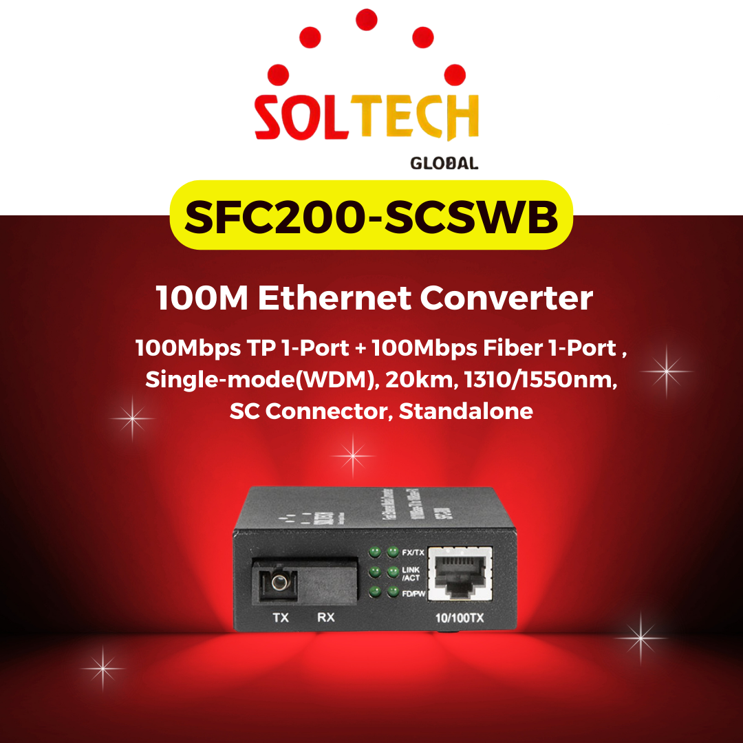 SOLTECH SFC200-SCSWB Media Converter - Extend Network Reach with 100Mbps Single-mode Fiber ...