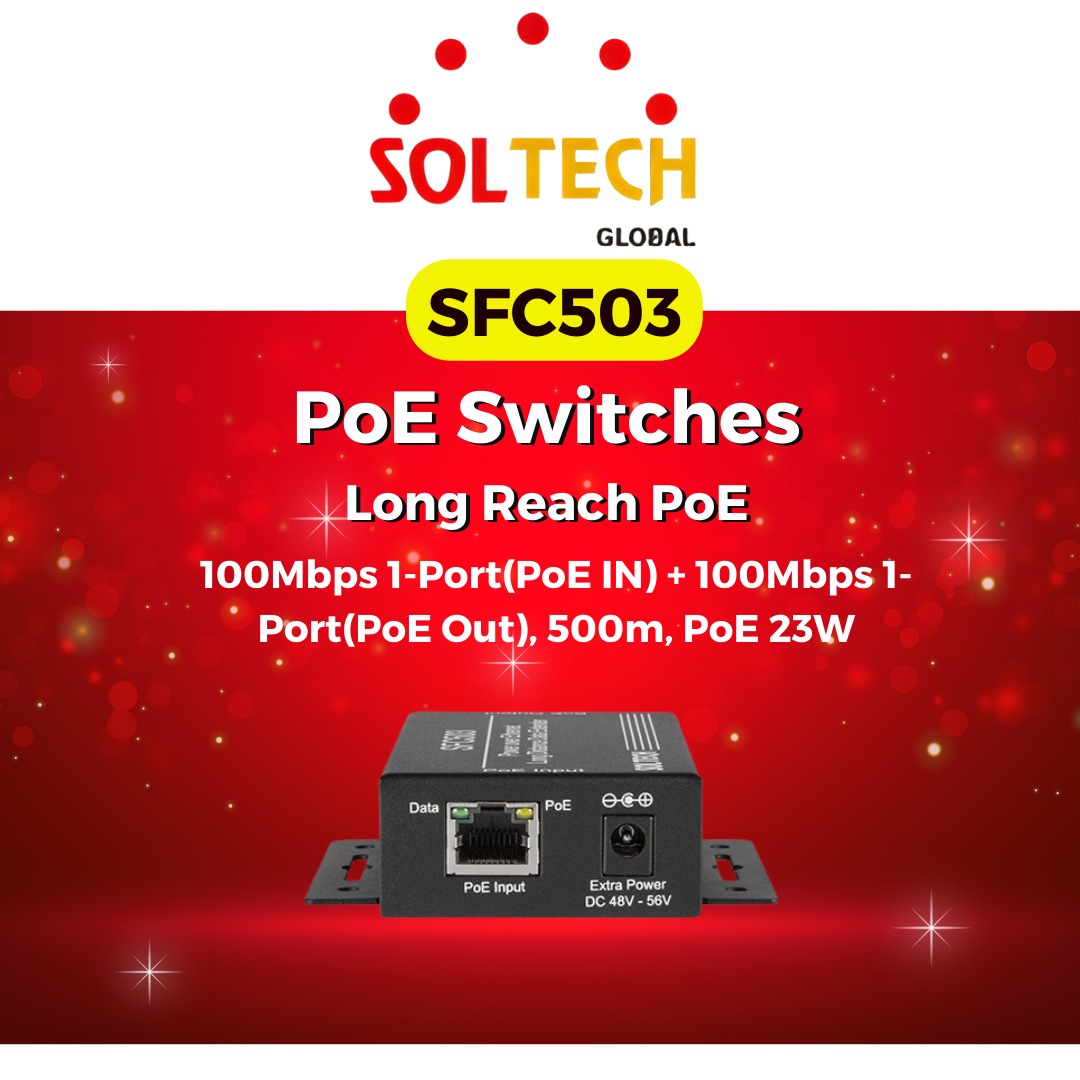 SOLTECH SFC503 PoE Injector - 100Mbps, 23W, 500m Range, Wall-Mountable | SOLTECH SINGAPORE