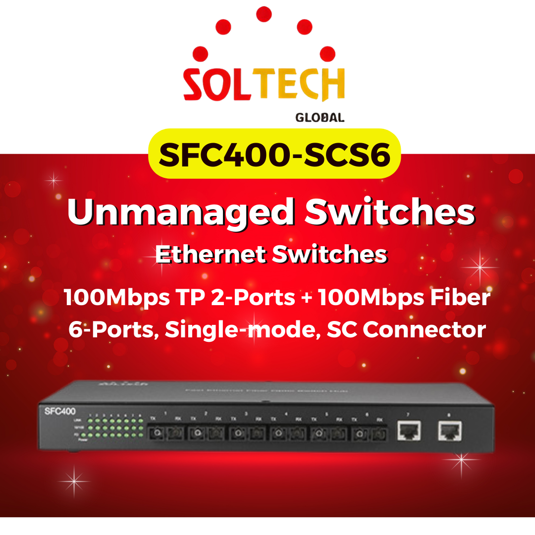Soltech SFC400-SCS6 Unmanaged Ethernet Switch | 2 TP Ports & 6 Fiber Ports, Single-Mode SC ...