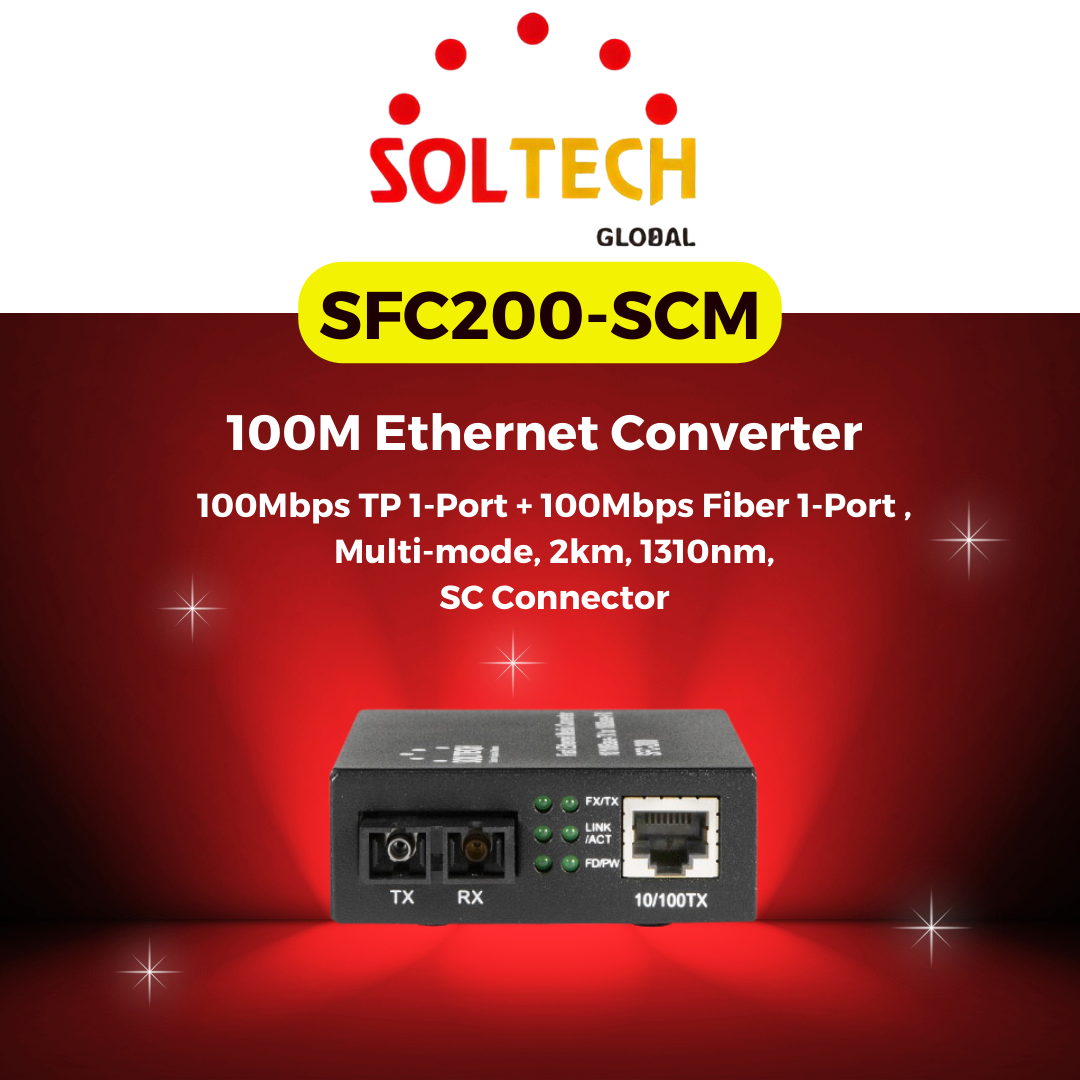 SOLTECH SFC200-SCM Ethernet Converter - Multi-Mode 100Mbps TP & Fiber Ports, SC Connector ...