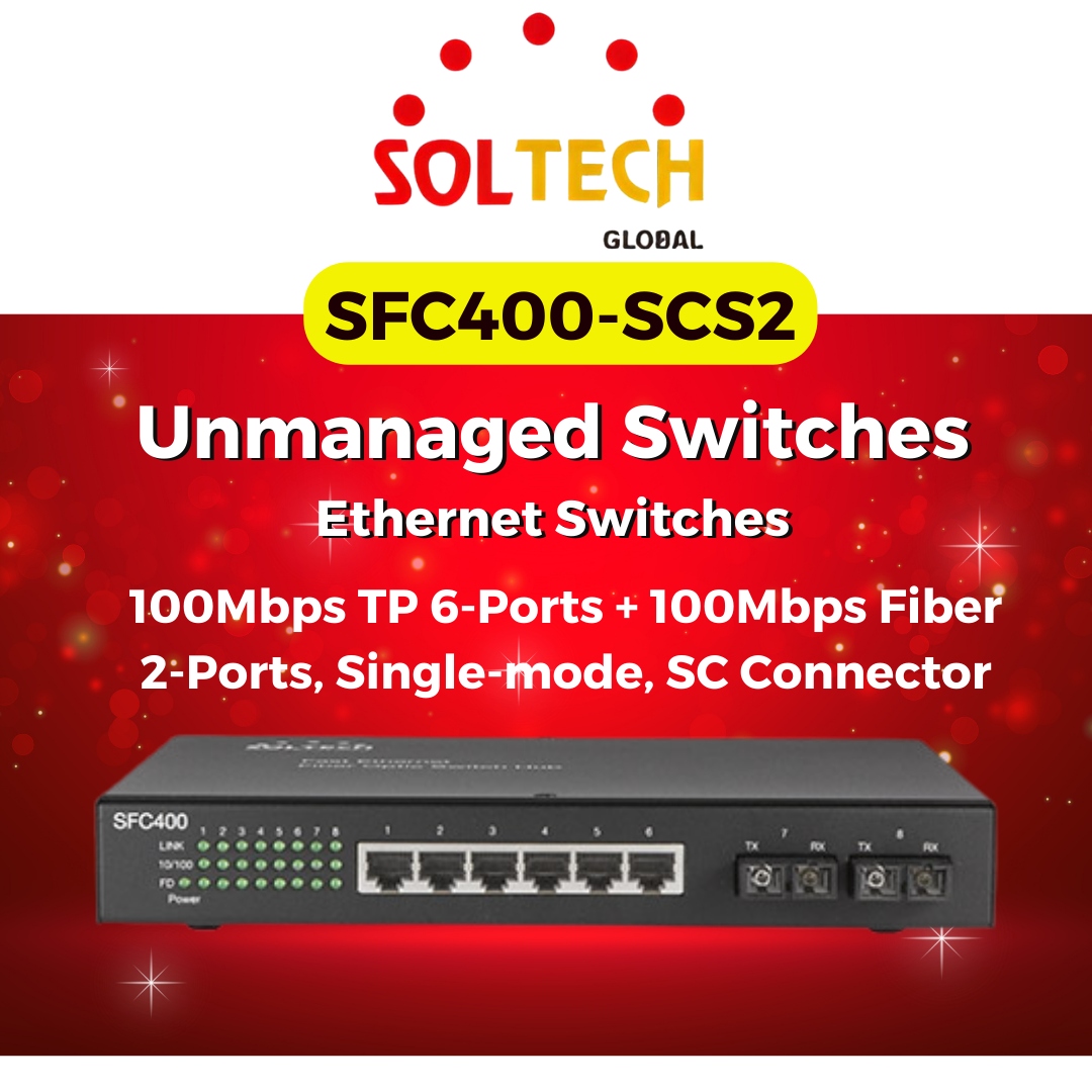 Soltech SFC400-SCS2 Unmanaged Ethernet Switch | 6 TP Ports & 2 Fiber ...
