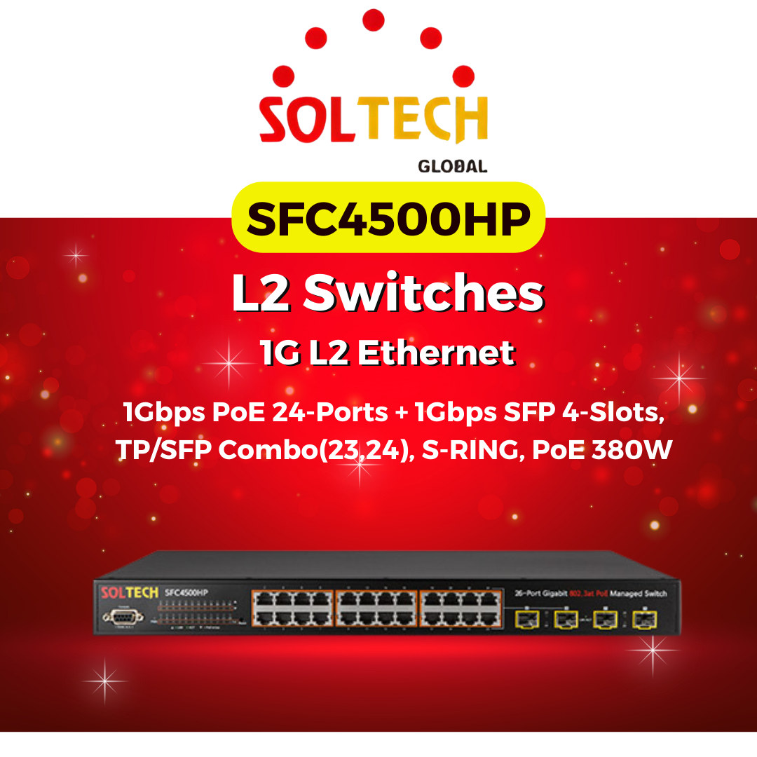 Soltech SFC4500HP 1G L2 Ethernet Switch | 28-Port PoE+ & SFP Combo for High-Density Networks ...